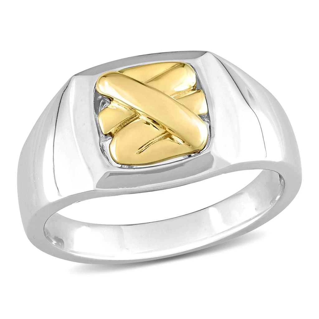 Shop Crossover Motif Two-Tone Signet Ring 14k White Yellow Gold on Sale ...