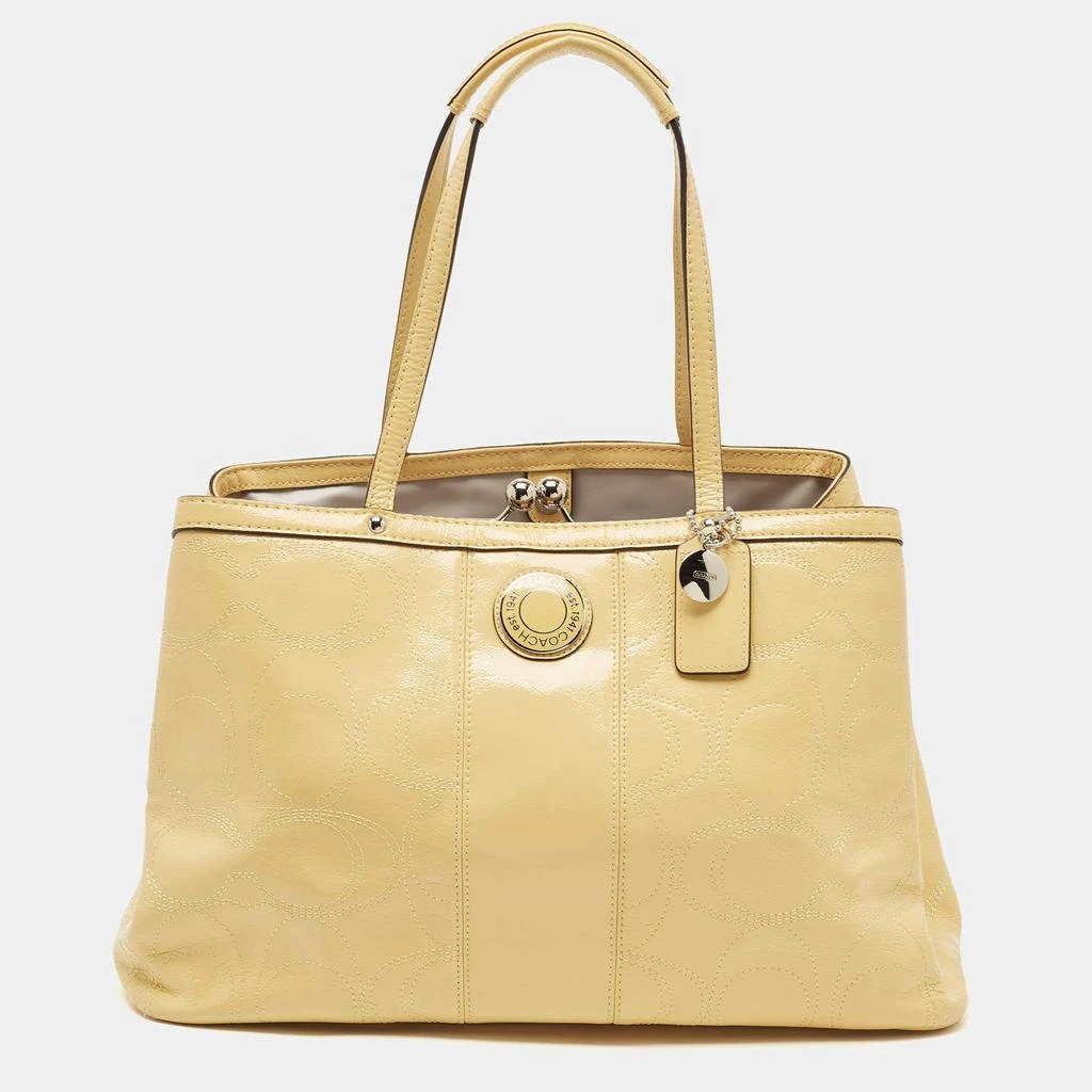 Shop Coach Yellow Op Art Patent Leather Kisslock Tote on Sale at ...