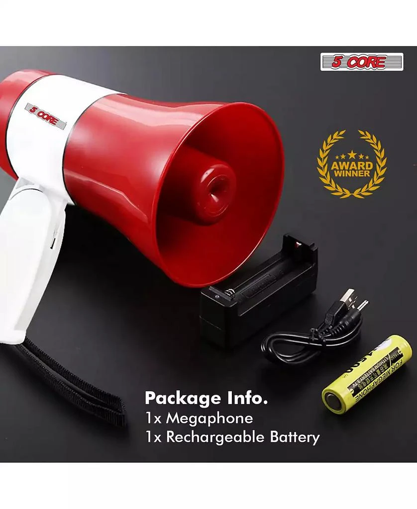 5 Core Megaphone Bullhorn Speaker 30W Mini Bull Horn Rechargeable Cheer ...