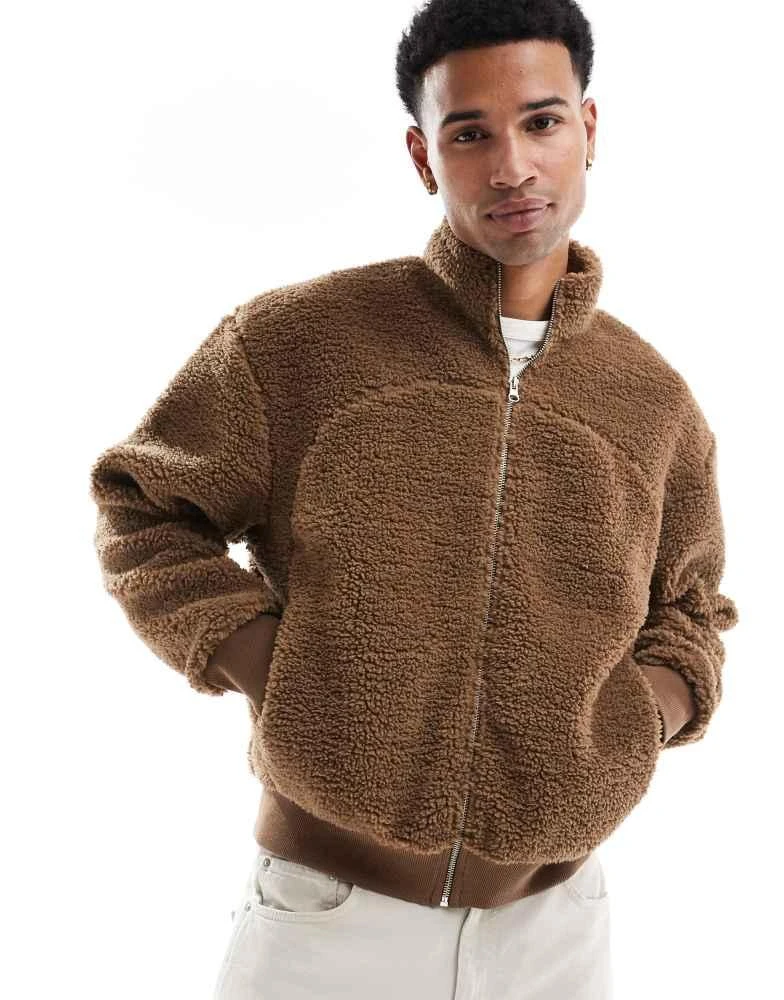 ASOS DESIGN ASOS DESIGN boxy overrsized borg track jacket with seam ...