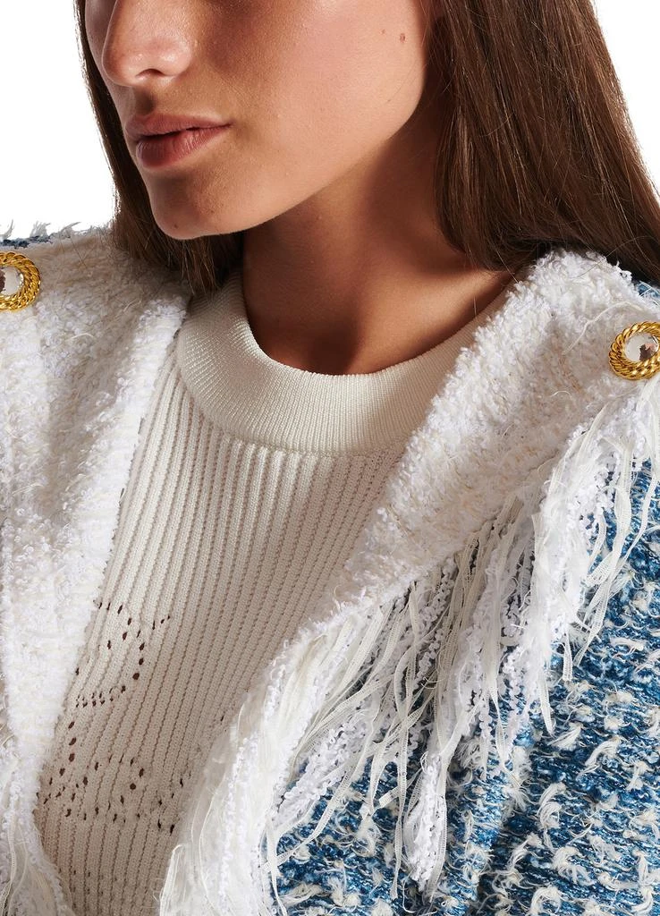 BALMAIN Fringed Denim Tweed Jacket - Jackets - Free Shipping - BeyondStyle