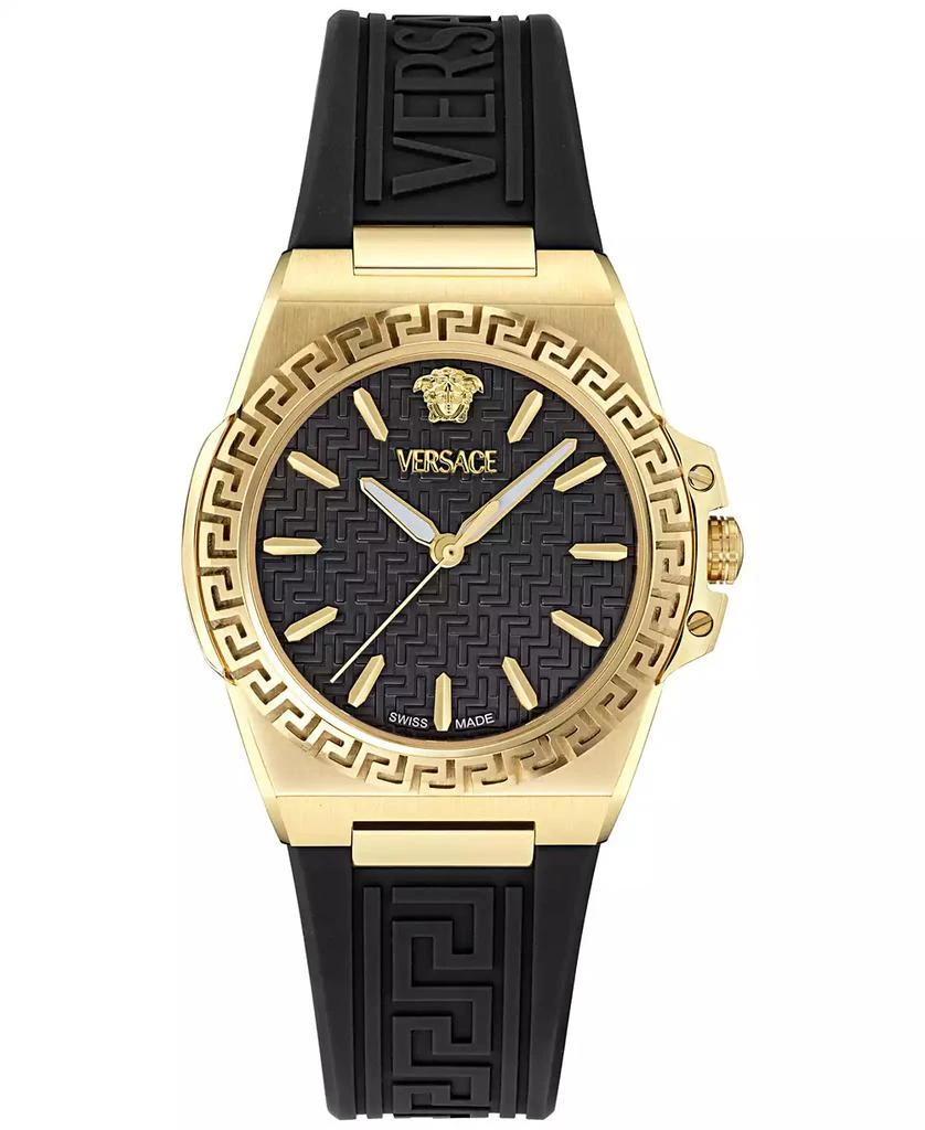 Versace Women's Swiss Greca Reaction Black Polyurethane Strap Watch ...