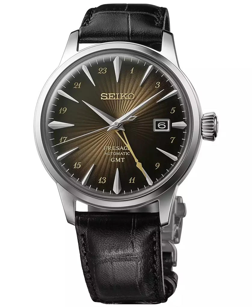 Seiko Men's Automatic Presage Cocktail Time Black Leather Strap Watch ...