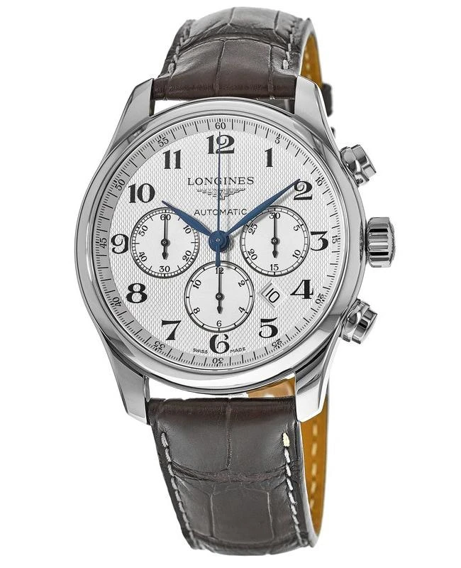 Longines Master Collection Automatic 44mm Chronograph Silver Dial Brown ...