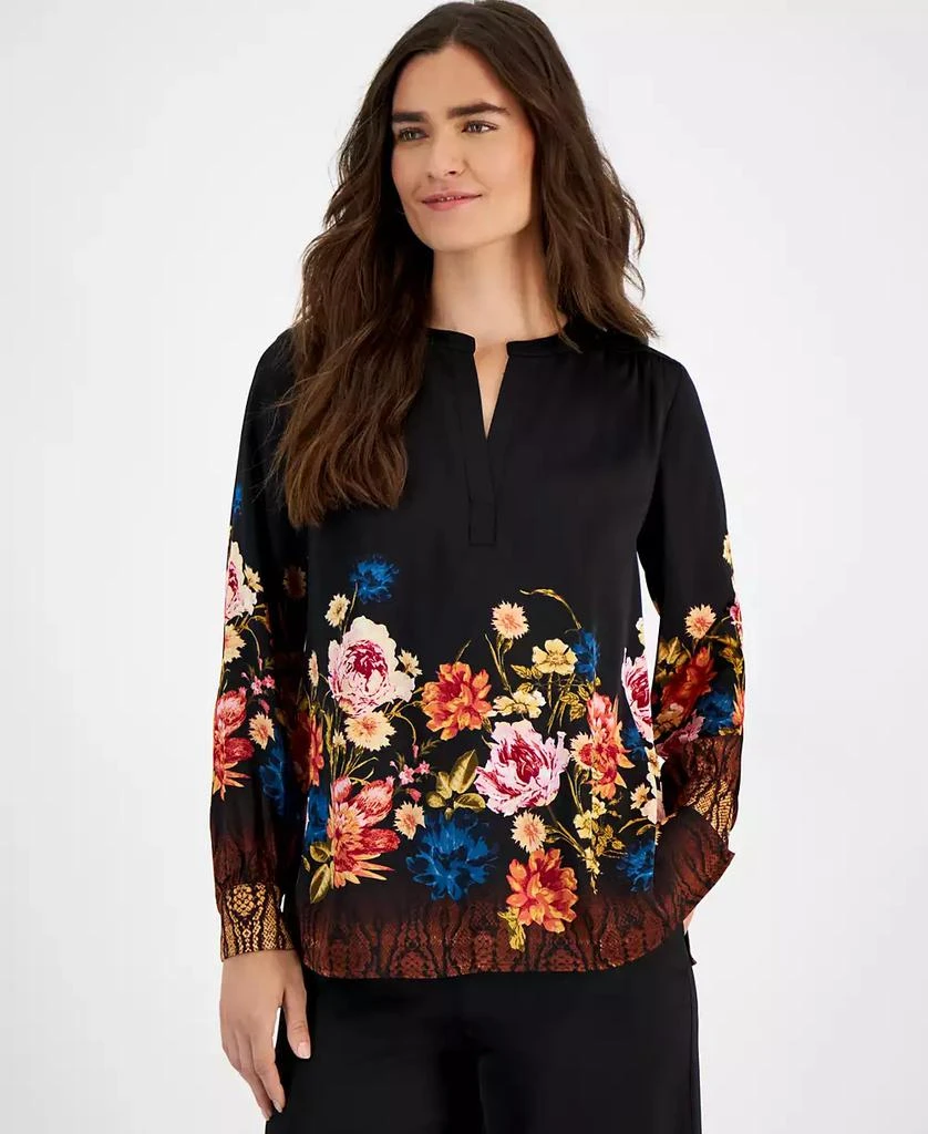 JM Collection Petite Satin Floral Shirt, Created for Macy's - Shirts ...