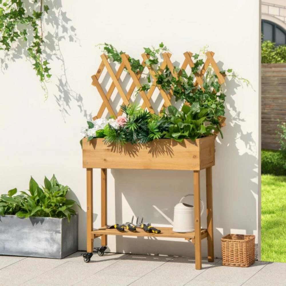 Hivvago Wooden Raised Garden Bed Mobile Elevated Planter Box with ...