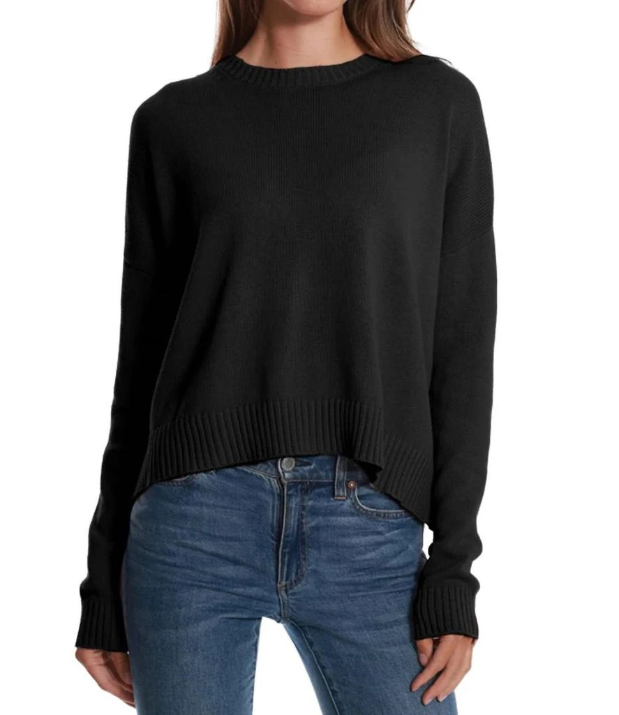 Minnie Rose Cotton Cashmere Boxy Crew Neck Sweater In Black - Sweaters ...