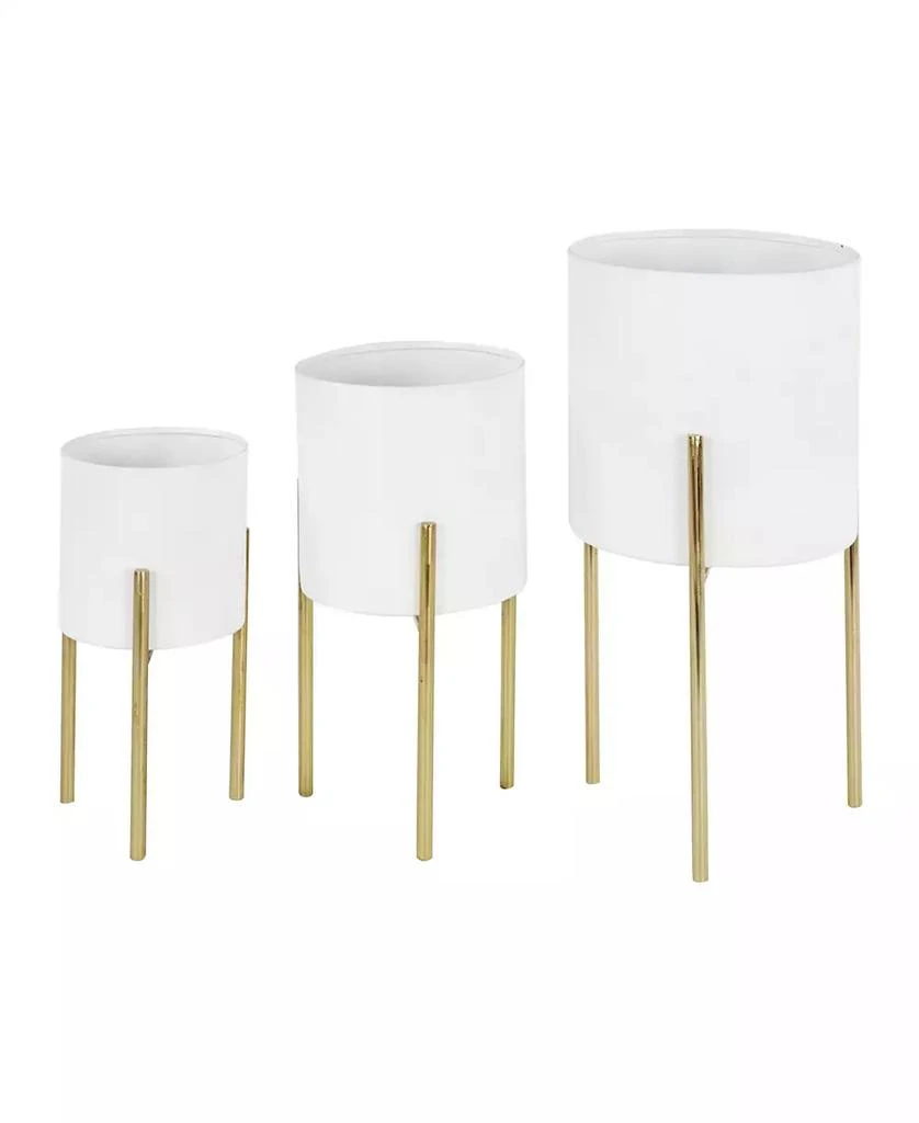 Rosemary Lane Contemporary Style Large Round Metal Planters in Stands ...