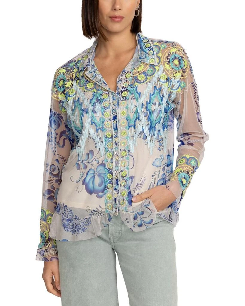 Johnny Was Mazzy Button Down Ruffle Blouse - Women's Blouses - Free ...