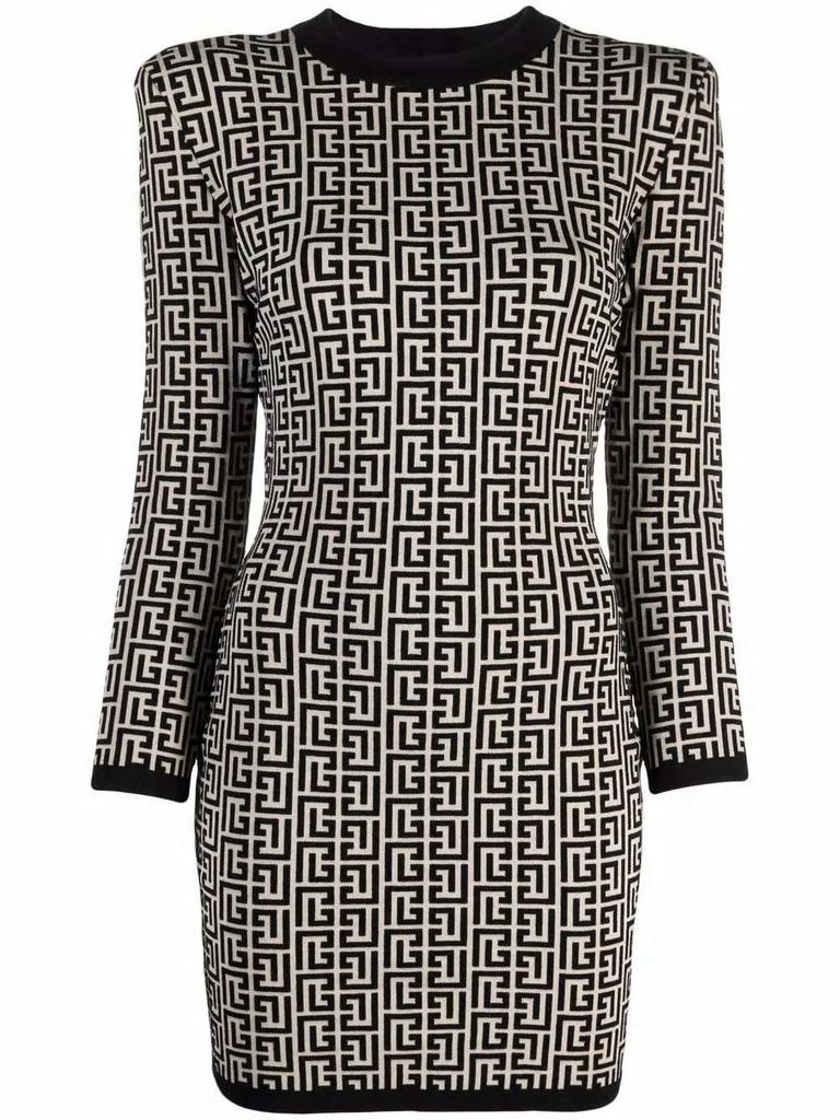Balmain SHORT LS MONOGRAM JACQUARD DRESS - Dresses & Skirts - BeyondStyle