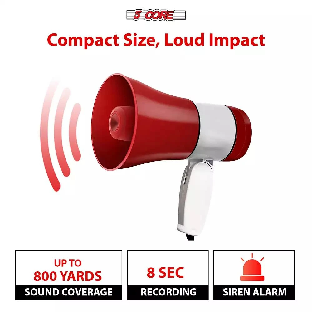 5 Core Megaphone Bullhorn Speaker 30W Mini Bull Horn Rechargeable Cheer ...