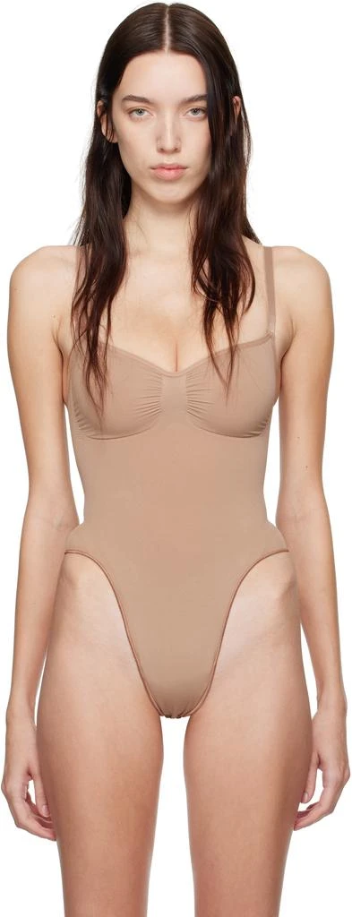 SKIMS Tan Seamless Sculpt Thong Bodysuit - Tops - BeyondStyle