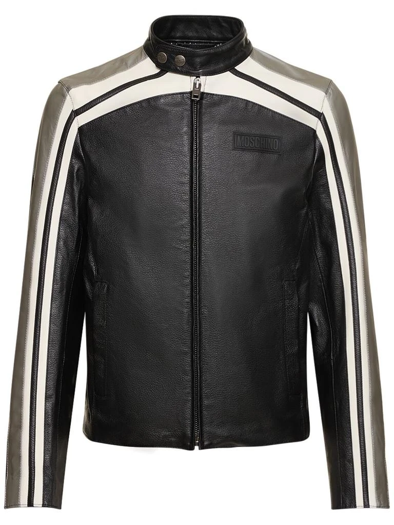 Moschino Logo Leather Biker Jacket - Jackets - BeyondStyle