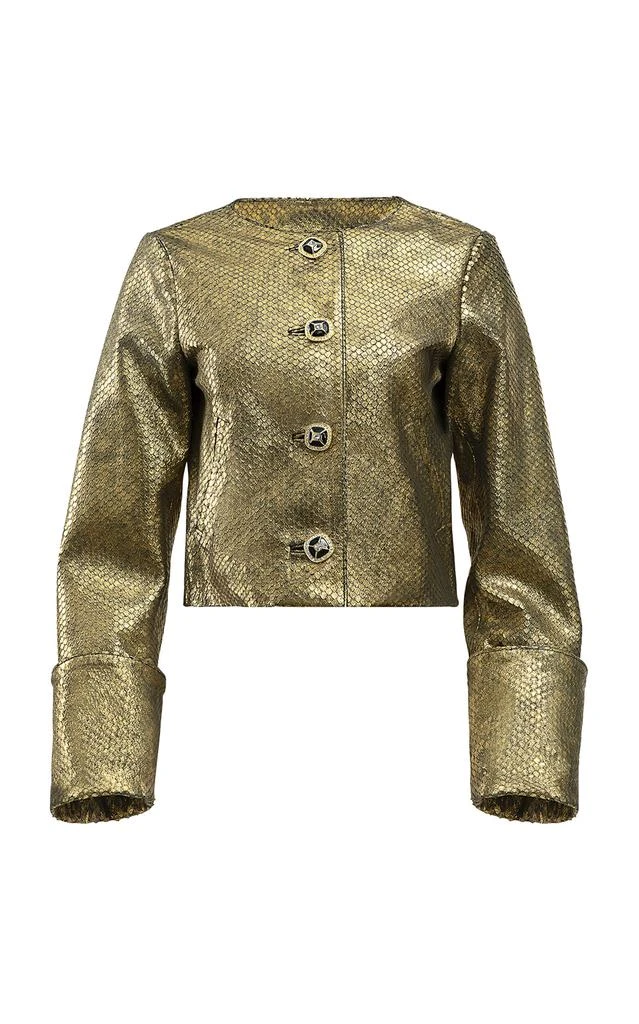 Kuzyk Kuzyk - The Mick Snake-Embossed Leather Jacket - Gold - M - Moda ...