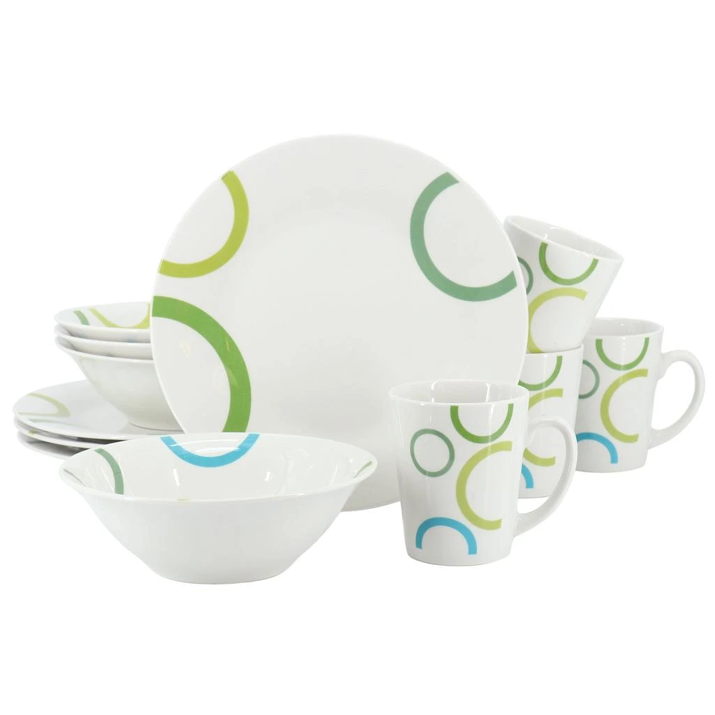 Shop Green Loops 12 Piece Round Fine Ceramic Dinnerware Set in White on ...