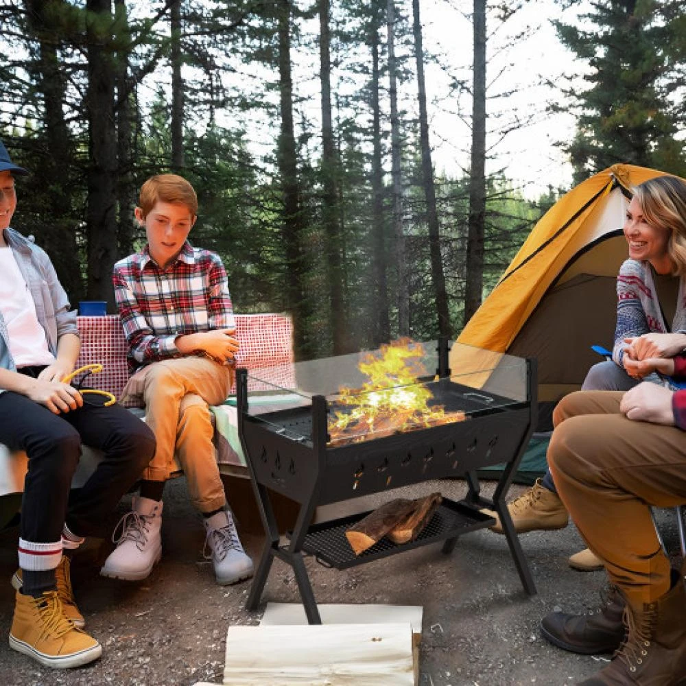 Barbecue Charcoal Grills with Wind Guard Seasoning Racks-Black – On ...