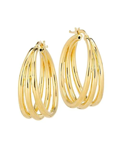 Roberto Coin 18K Yellow Gold Triple Hoop Earrings - JEWELRY - Free ...