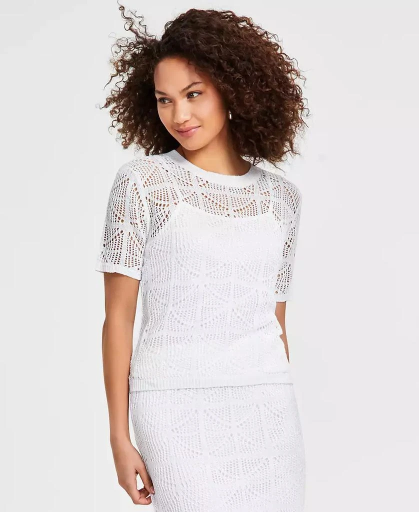 Bar III Women's Crochet T-Shirt, Created for Macy's - T-Shirts ...
