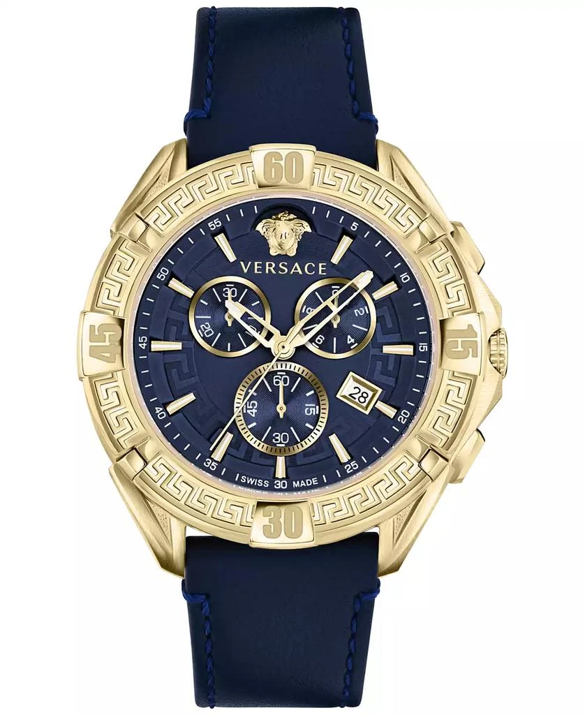 Versace Men's Swiss Chronograph Sporty Blue Leather Strap Watch 46mm ...