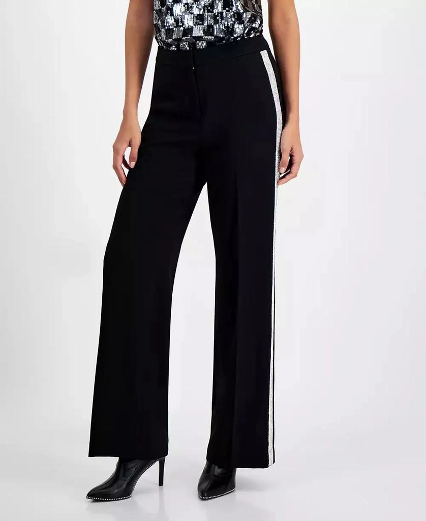 Bar III Women's High Rise Rhinestone-Trim Pants, Created for Macy's ...