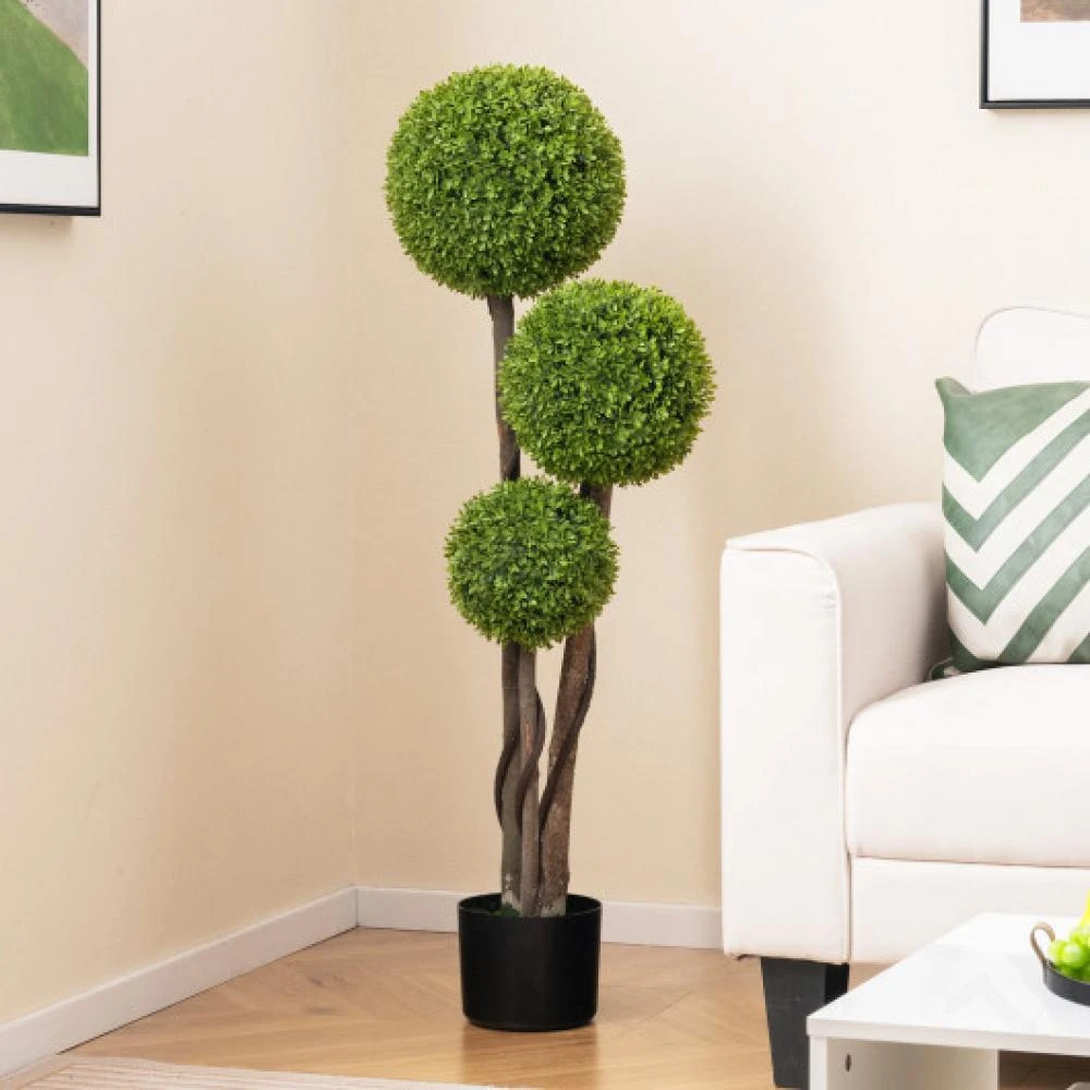 Hivvago 4 FT Artificial Boxwood Topiary Ball Tree in Weighted Pot with ...