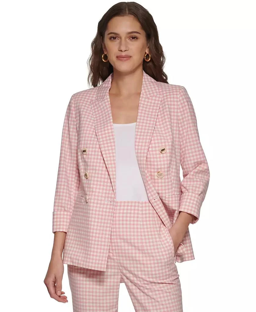DKNY Petite Gingham Double-Breasted Blazer - Jackets - Free Shipping - BeyondStyle