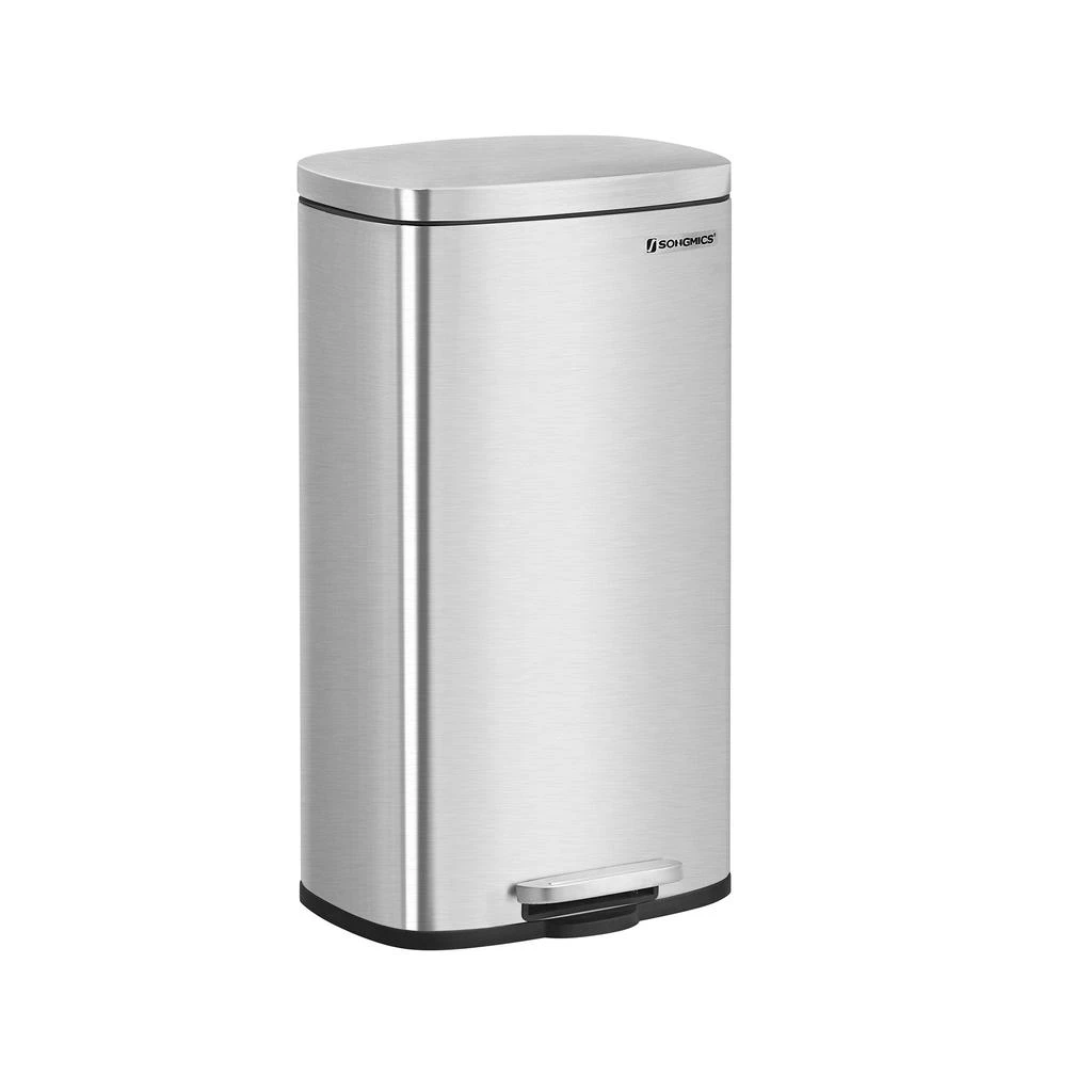 Hivvago 8- Gallon Silver Step-Open Trash Can with Plastic Inner Bucket ...