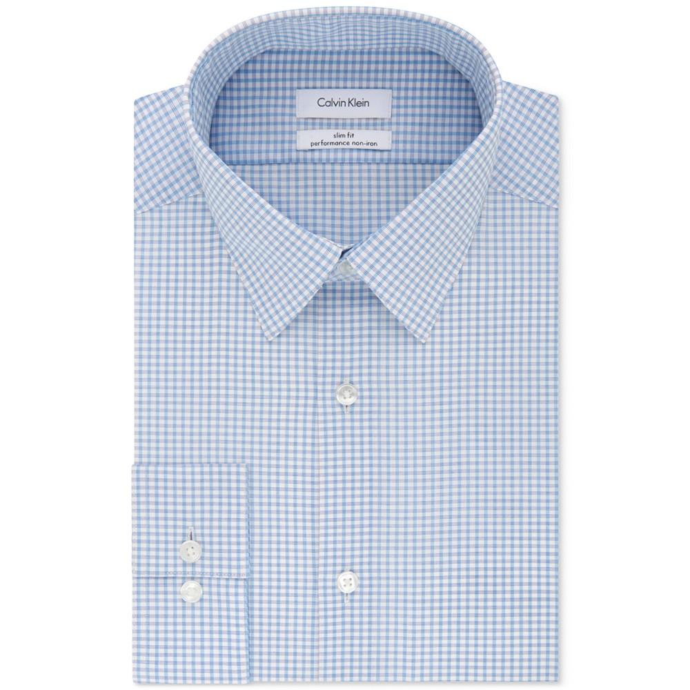 Calvin Klein Men s Slim Fit Non Iron Performance Stretch Blue Check Dress Shirt Shirts Free Shipping BeyondStyle