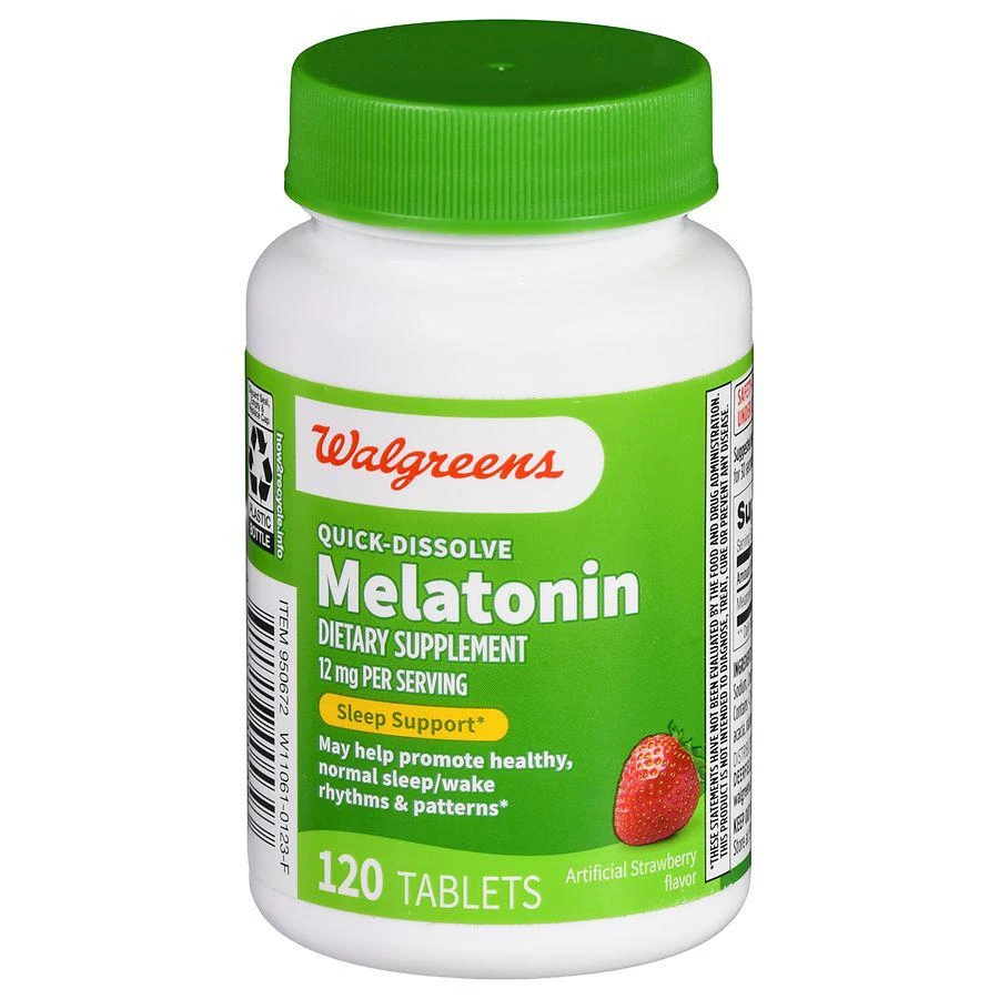 Walgreens Quick-Dissolve Melatonin 12 mg Tablets (120 days) Strawberry ...