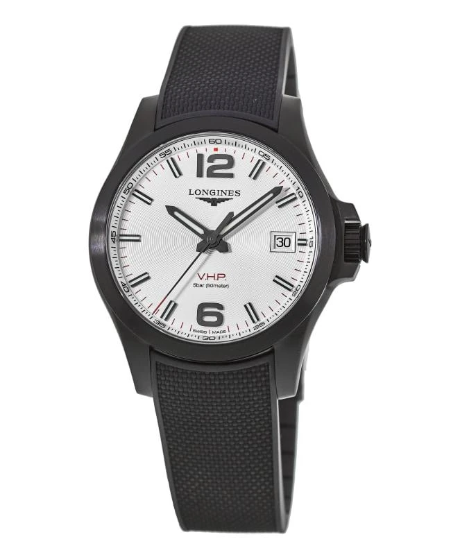 Longines Longines Conquest V.H.P. Black PVD Silver Dial Black Rubber Strap Men's Watch L3.716.2 ...