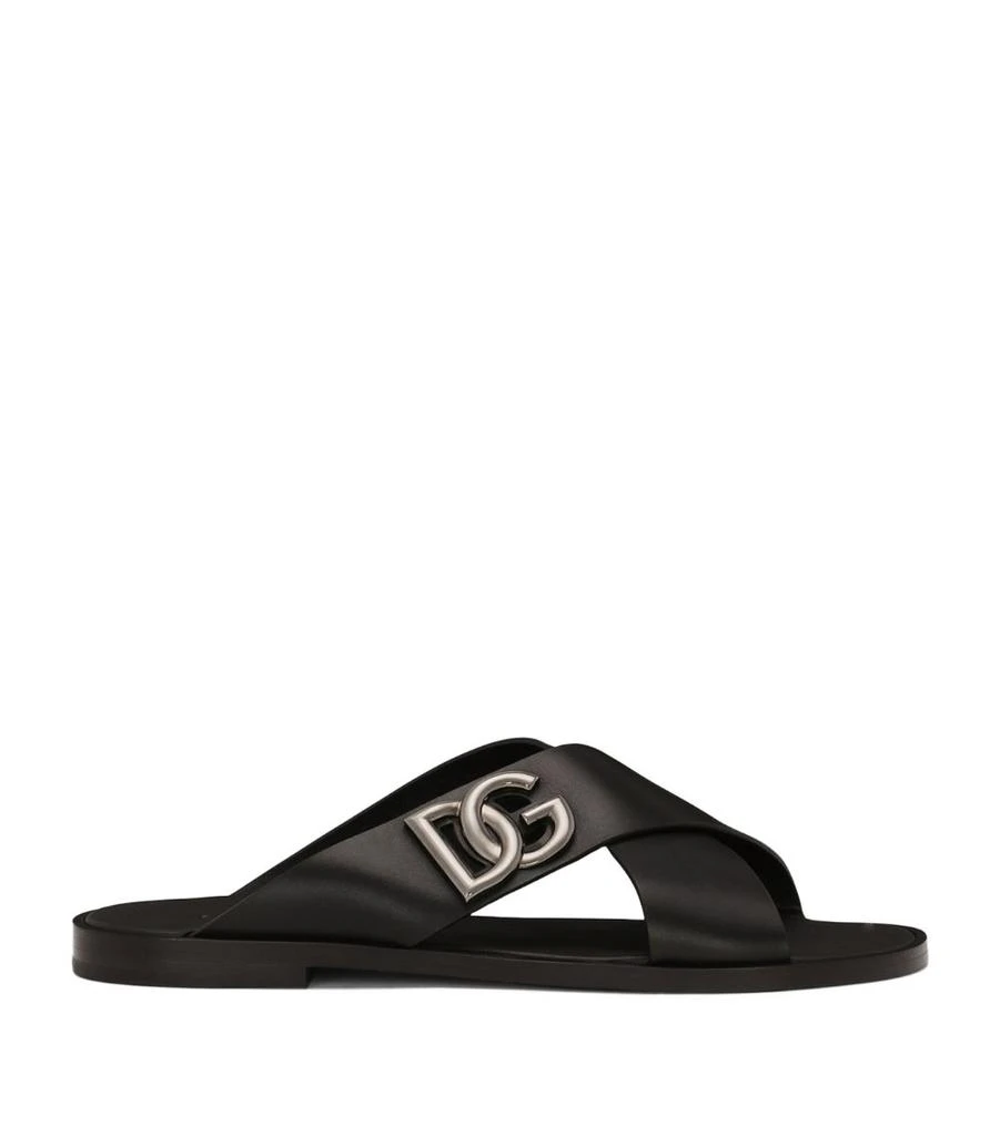 Dolce & Gabbana Leather Logo Cross-Strap Sandals - BeyondStyle