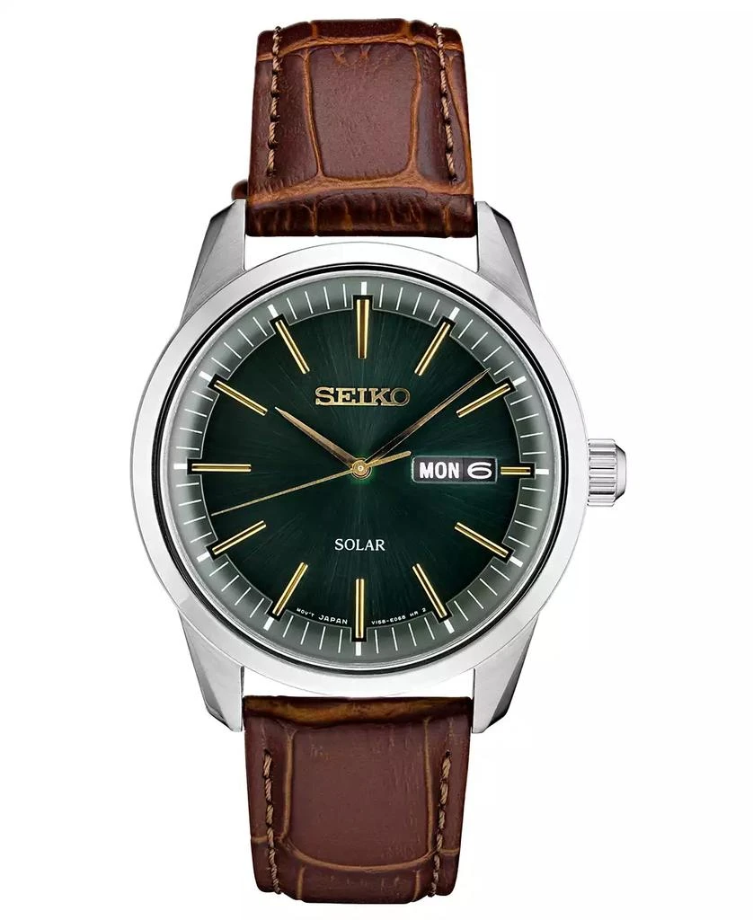 Seiko Men's Solar Essentials Brown Leather Strap Watch 40mm - Men's Quartz Watches - Free ...