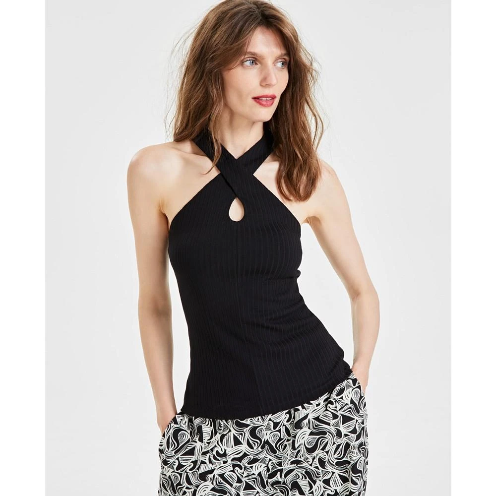 Bar III Women's Crossover Knit Halter Top, Created for Macy's ...