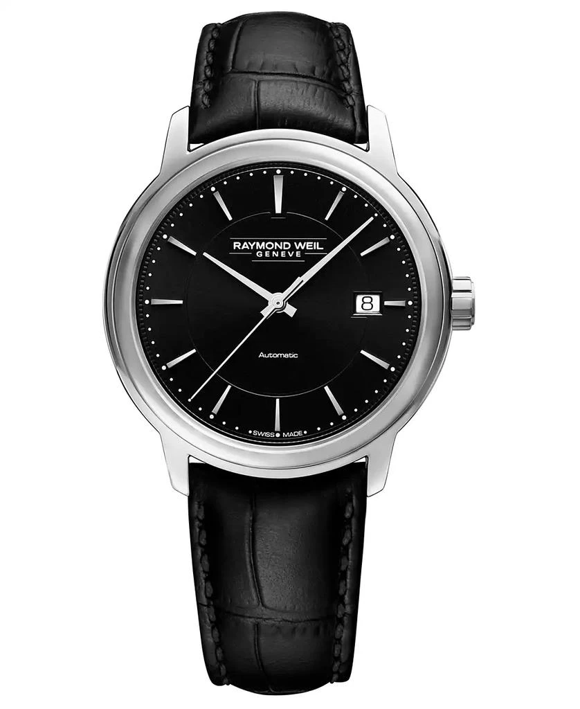 Raymond Weil Men's Swiss Automatic Maestro Black Leather Strap Watch ...