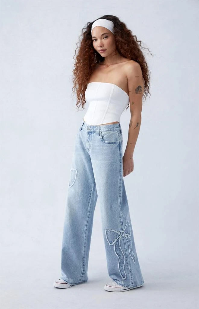 PacSun Casey Light Indigo Bow Low Rise Baggy Jeans - Jeans - Free ...