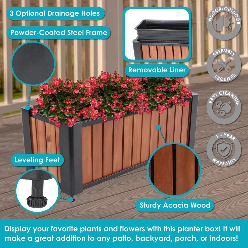 Shop Acacia Wood Slatted Planter Box with Removable Insert - 24" W x 8. ...