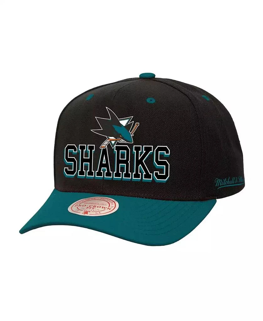 Mitchell & Ness Men's Black/Teal San Jose Sharks Backside Script Two-Tone Pro Crown Adjustable ...