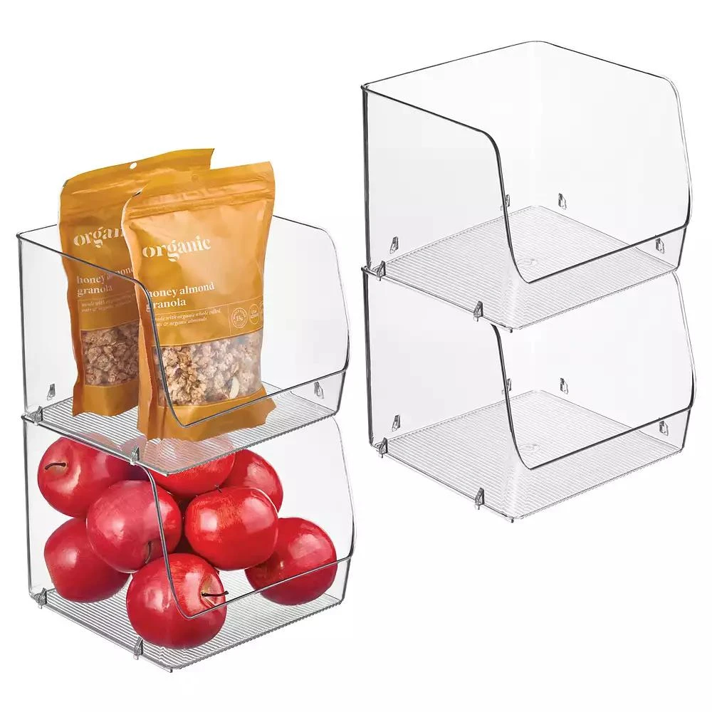 mDesign iDesign Stackable Open-Front Storage Bin - Set of 4 - Clear ...