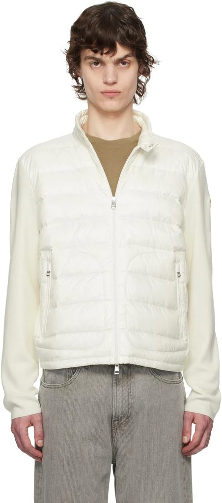Moncler White Padded Wool Zip-Up Down Jacket - Coats - BeyondStyle