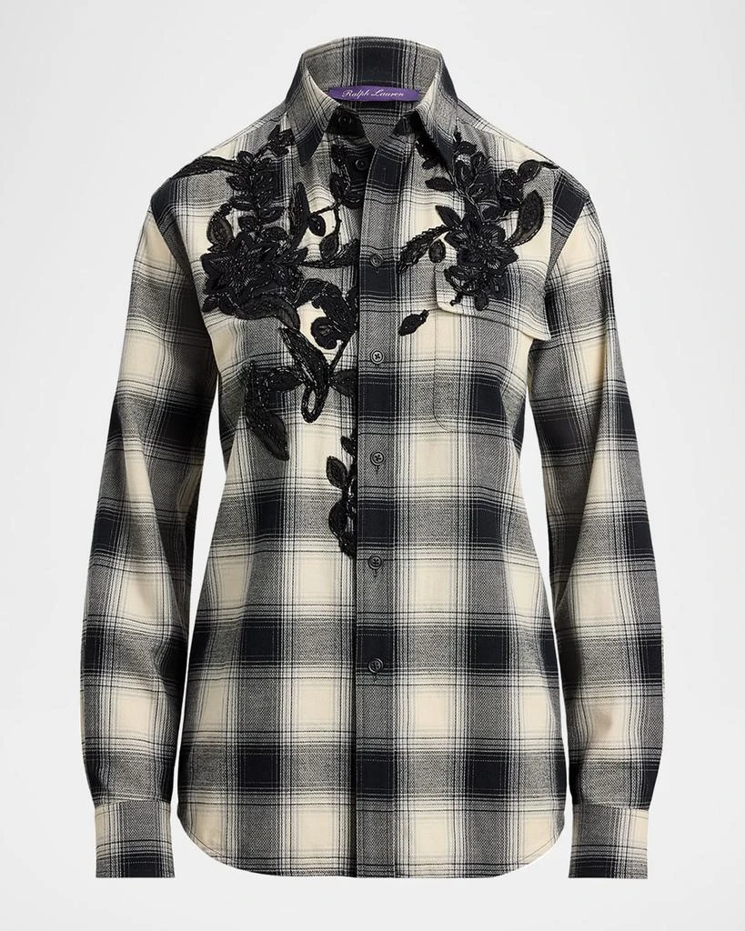 Shop Leeann Embroidered Plaid Flannel Shirt on Sale at BeyondStyle ...