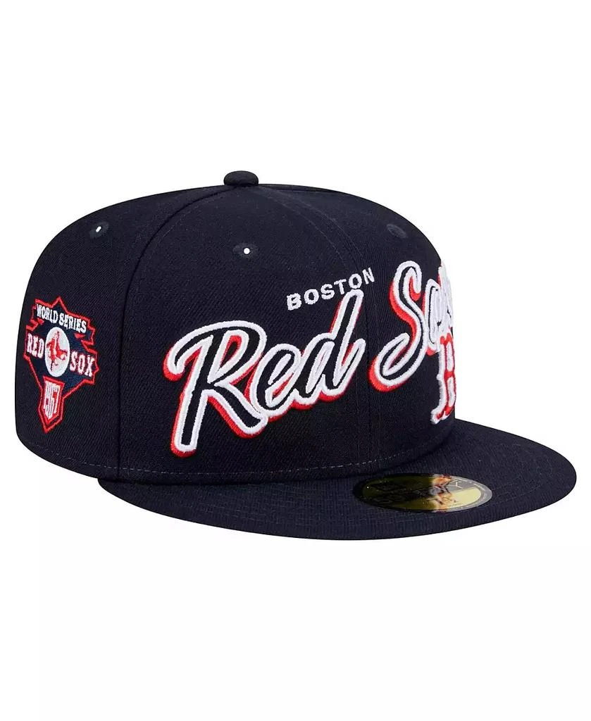 New Era Men's Navy Boston Red Sox Script Sided 59FIFTY Fitted Hat ...