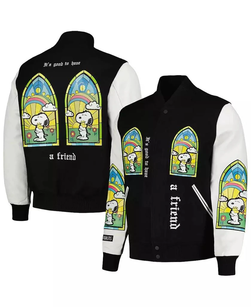 Shop Men's Black/White Peanuts Snoopy A Friend Varsity Full Zip Jacket ...