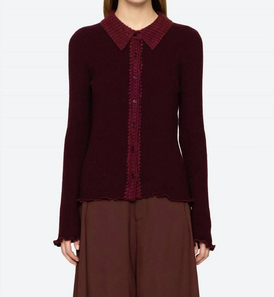 SEA Clare Thermal Knit Cardigan In Burgundy - Sweaters - Free Shipping ...