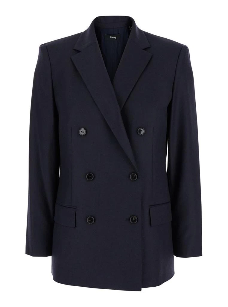 Theory Blue Double-Breasted Jacket With Notched Revers In Wool Woman ...