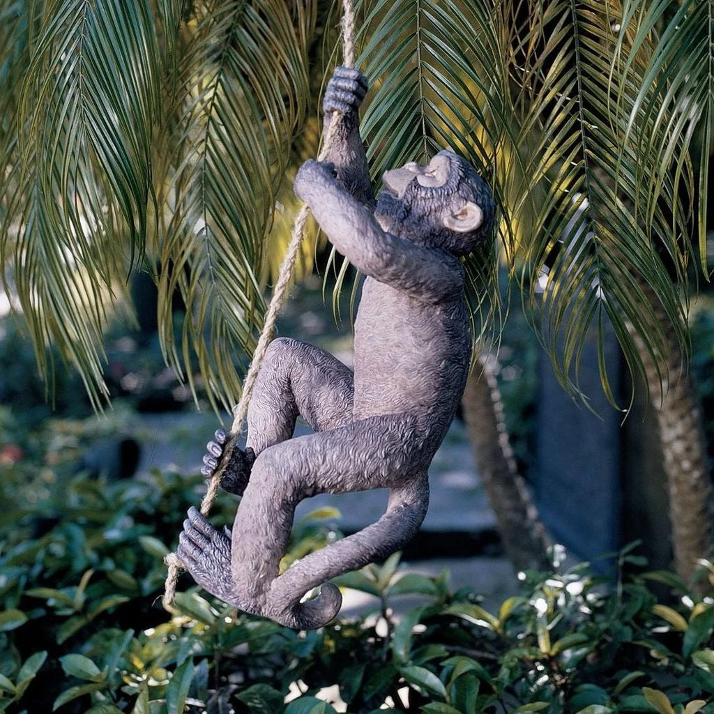 Shop Outdoor Monkey Garden Statue Climbing Hemp Rope on Sale at ...