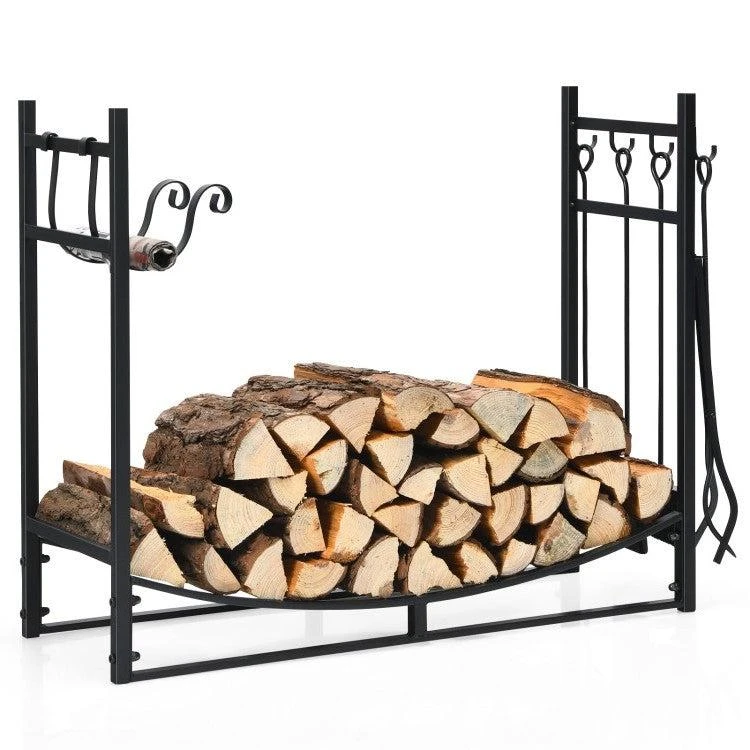 Indoor/Outdoor Heavy Duty Steel Firewood Storage w/ Kindling Holders ...