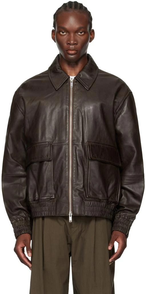 Studio Nicholson Brown Piston Leather Jacket - Jackets - BeyondStyle
