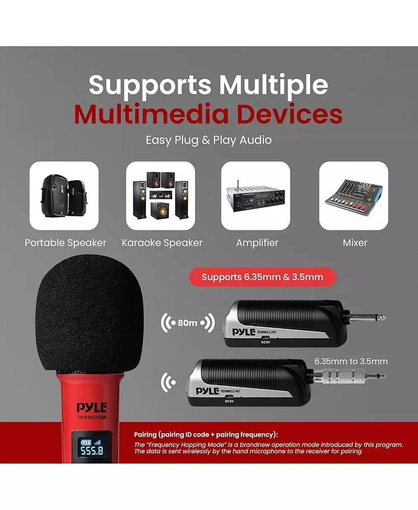 Pyle Portable Universal Wireless Microphone System, UHF Quad Channel ...