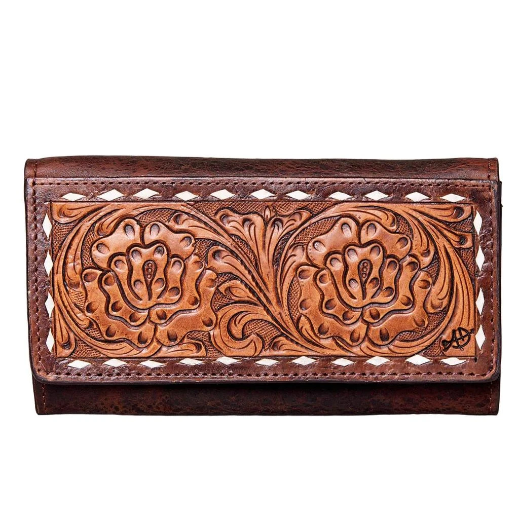 American Darling Whitley White Stitch Tri-Fold Tooled Wallet In Brown - Wallets - Free Shipping ...
