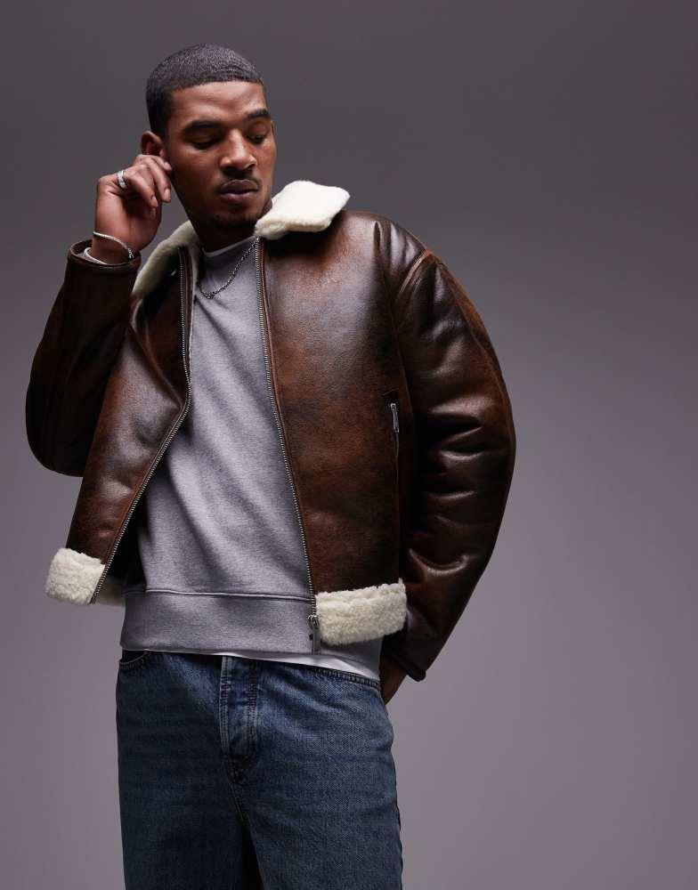 Calvin Klein Jeans Calvin Kleins Jeans faux leather aviator jacket in brown ASOS Exclusive Jeans Free Shipping BeyondStyle